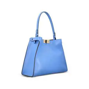 Fendi Grained Leather Tote Bag With Top Handle - Blue