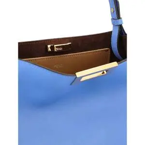 Fendi Grained Leather Tote Bag With Top Handle - Blue