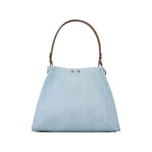 Fendi Denim-texture Leather Top-handle Bag