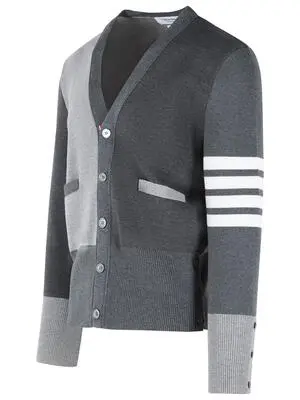 Thom Browne Grey Merino Wool V-neck Cardigan