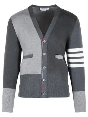 Thom Browne Grey Merino Wool V-neck Cardigan - Gray