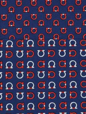 FERRAGAMO Gancini Print Silk Neck Tie - Blue