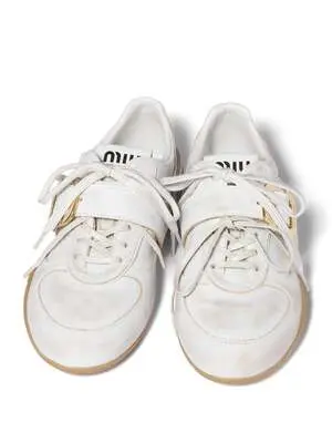 Miu Miu Gymnasium Leather Sneakers With Buckle - White