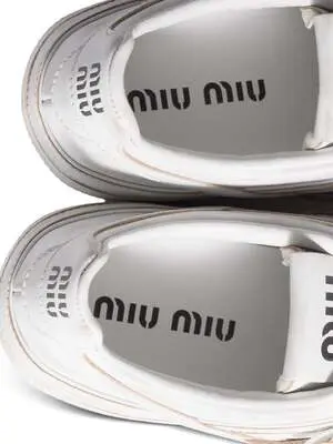 Miu Miu Gymnasium Leather Sneakers With Buckle - White