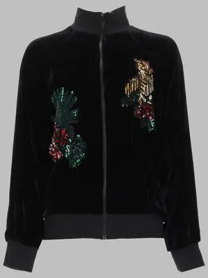 P.a.r.o.s.h Velvet Bomber Jacket With Sequined Embellishments - Black