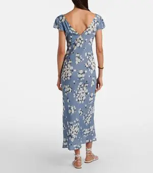 Rixo Cathy Floral Crepe Midi Dress - Blue