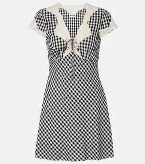 Rixo Lacie Lace-trimmed Checked Crepe Minidress - Black