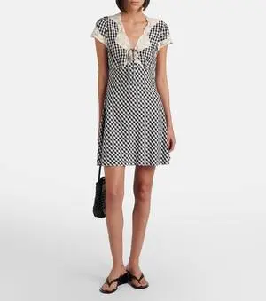 Rixo Lacie Lace-trimmed Checked Crepe Minidress - Black