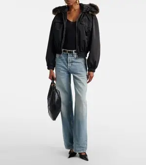 Saint Laurent Ribbed-knit Silk V-neck Top