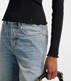 Saint Laurent Ribbed-knit Silk V-neck Top