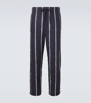 Commas Name Striped Linen Wide-leg Pants - Blue