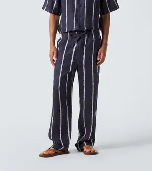 Commas Name Striped Linen Wide-leg Pants