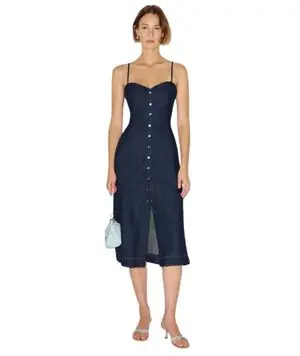 REFORMATION Ashtin Denim Sweetheart Neckline Midi Dress - Blue