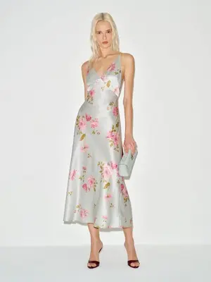 REFORMATION Anaya Silk Midi Dress - Blue