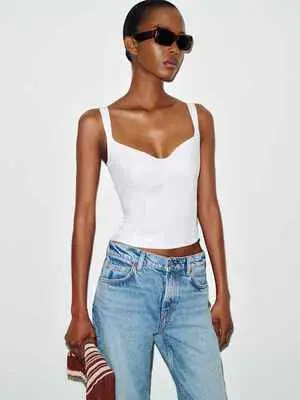 REFORMATION Yuri Linen Top Sleeveless Corset Bodice - Ivory
