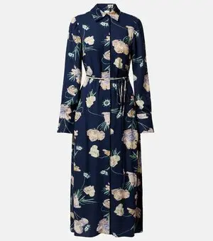 Erdem Belted Floral Shirt Dress In Belle Epoque Poppy Navy