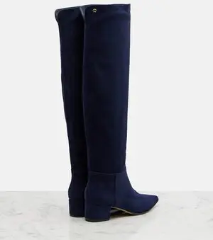 GIANVITO ROSSI Suede Knee-high Pointed Toe Boots - Blue