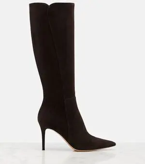 GIANVITO ROSSI Suede Knee-high Pointed Toe Boots - Brown