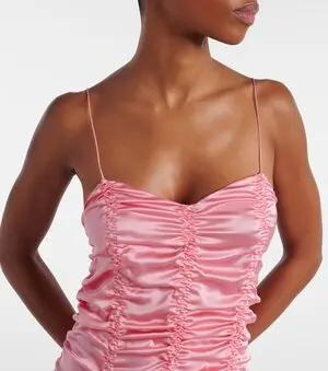 Khaite Raina Ruched Silk Satin Midi Dress - Pink