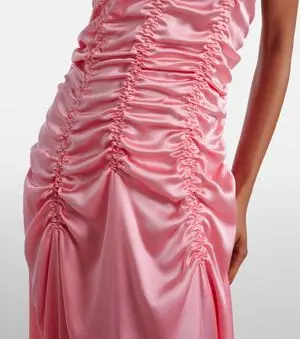 Khaite Raina Ruched Silk Satin Midi Dress - Pink
