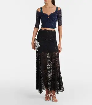 Rabanne Trompe L'oeil Lace And Velvet Crop Top - Blue