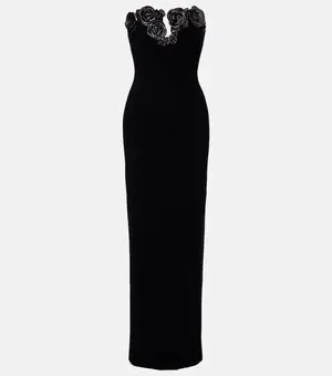 Rachel Gilbert Floral-appliqué Bustier Gown