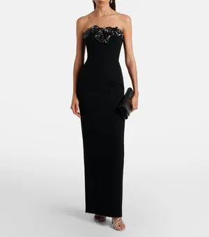 Rachel Gilbert Floral-appliqué Bustier Gown