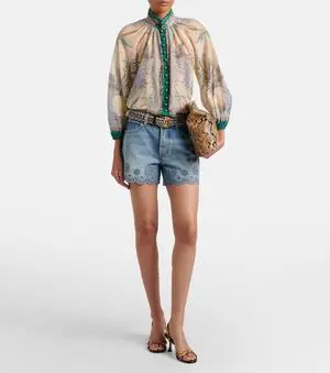 FRAME Long Hang Broderie Anglaise Denim Shorts