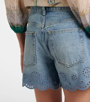 FRAME Long Hang Broderie Anglaise Denim Shorts