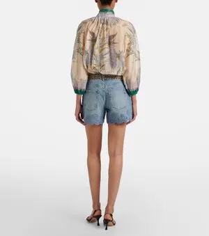 FRAME Long Hang Broderie Anglaise Denim Shorts