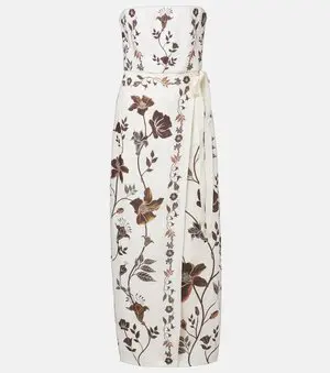 Agua Bendita Floral Linen Bustier Dress