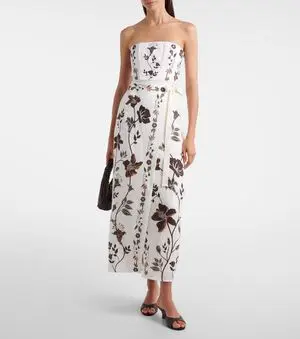 Agua Bendita Floral Linen Bustier Dress