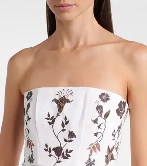 Agua Bendita Floral Linen Bustier Dress