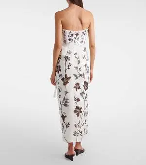Agua Bendita Floral Linen Bustier Dress