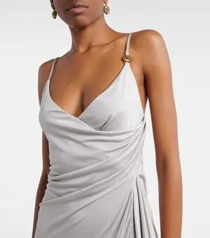Versace Medusa Draped Jersey Maxi Dress - Grey