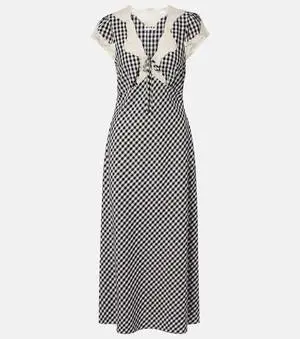 Rixo Amari Lace-trimmed Checked Midi Dress - Black