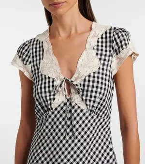 Rixo Amari Lace-trimmed Checked Midi Dress - Black