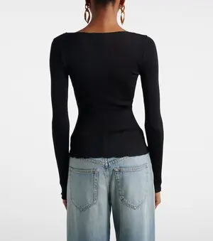 Saint Laurent Ribbed-knit Silk V-neck Top