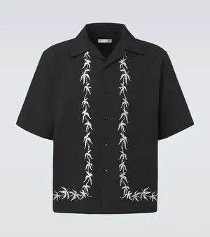 Commas Embroidered Bowling Shirt - Black
