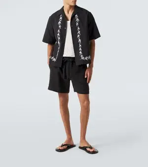Commas Embroidered Bowling Shirt - Black