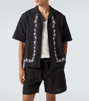 Commas Embroidered Bowling Shirt - Black