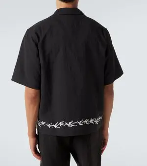 Commas Embroidered Bowling Shirt - Black