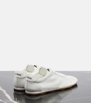 Miu Miu Polyester And Leather Trimmed Lace-up Sneakers