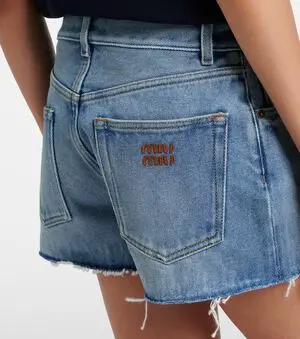 Miu Miu Frayed Denim Shorts - Blue