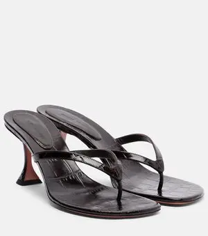 Amina Muaddi Juliette Croc-effect Leather Thong Sandals - Brown