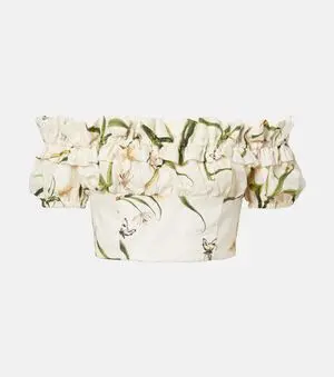 Agua Bendita Printed Linen Crop Top - Multicoloured