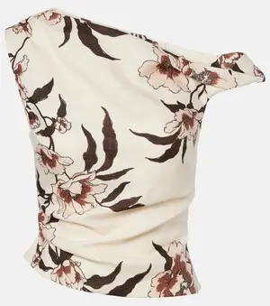 SIR. Floral Asymmetric Linen Top - Multicoloured