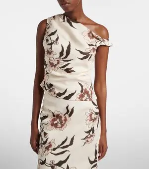 SIR. Floral Asymmetric Linen Top - Multicoloured