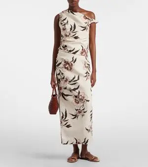 SIR. Floral Asymmetric Linen Top - Multicoloured