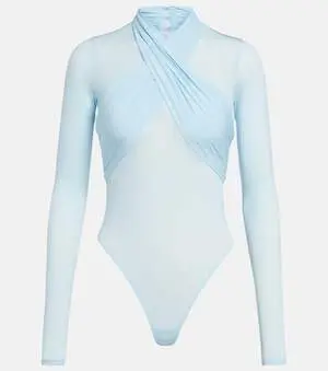 Wardrobe.NYC Draped Sheer Bodysuit - Blue